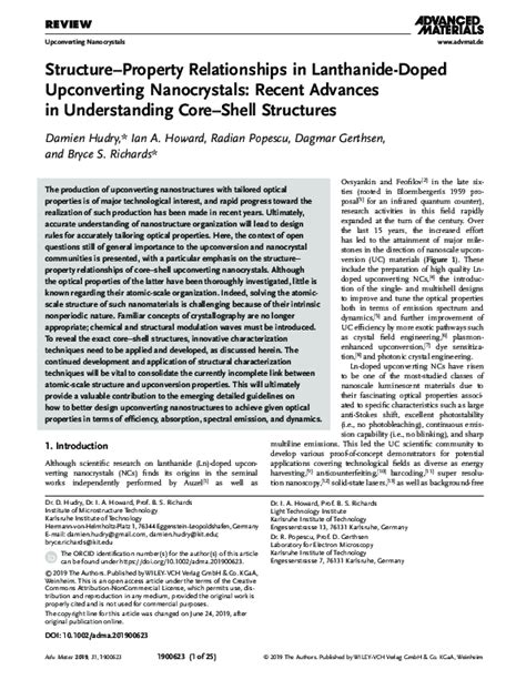 Pdf Structure Property Relationships In Lanthanide‐doped Upconverting Nanocrystals Recent