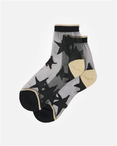 Oliver Bonas Stars Sheer Ankle Socks In Blackgold Endource