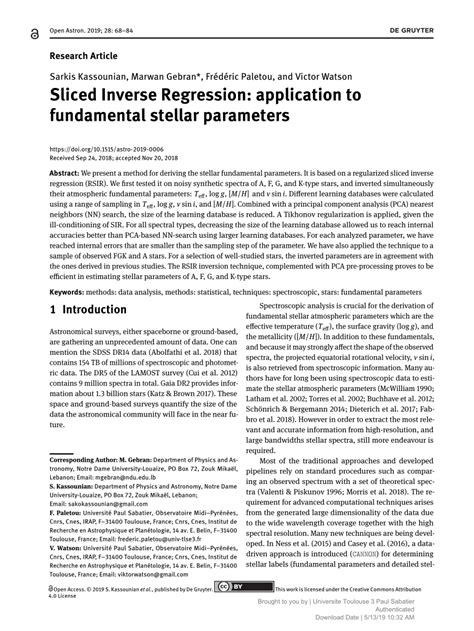 Pdf Sliced Inverse Regression Application To Fundamental Stellar