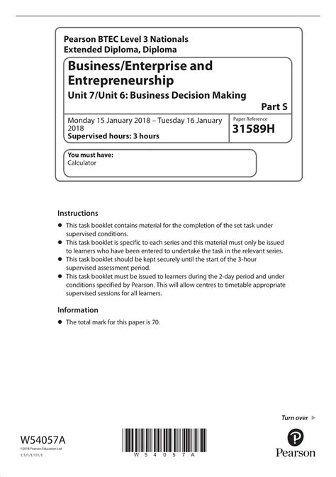 Exam Paper Unit 7 Business Decision Making January 2018 Business