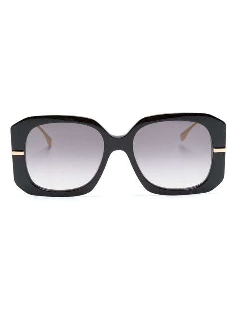 Fendi Logo Plaque Oversized Sunglasses Black Editorialist