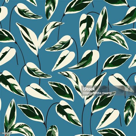 벡터 열대 잎 식물 일러스트 모티프 원활한 반복 패턴 패션 패브릭 홈 데코 프린트 섬유 디지털 아트워크 우림에 대한 스톡 벡터