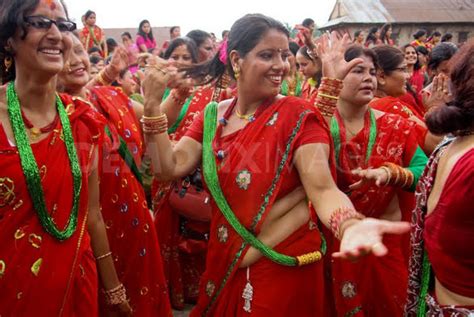 Teej Dancing In Sari Photo Of Nepali Girls