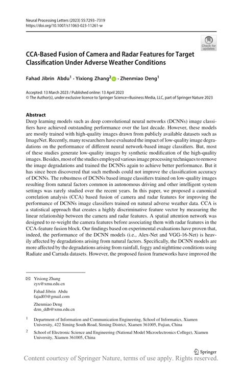Cca Based Fusion Of Camera And Radar Features For Target Classification