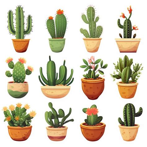 Conjunto De Plantas De Interior De Cactus En Macetas Aisladas En El