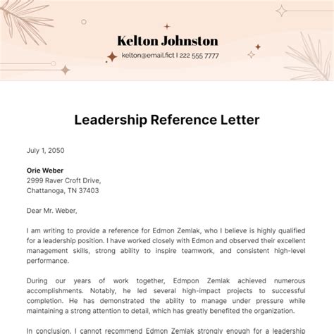 Free Leadership Reference Letter Template To Edit Online