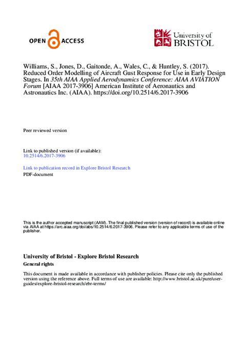 Pdf Reduced Order Modelling Of Aircraft Gust Response For Use In