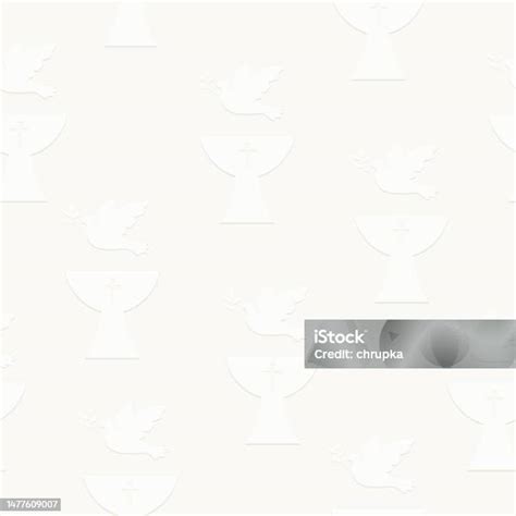 올리브 가지와 침례 글꼴이 있는 양각 비둘기가 있는 이음매 없는 종이 침례 인사말 카드 초대장 템플릿 성찬식에 대한 스톡 벡터