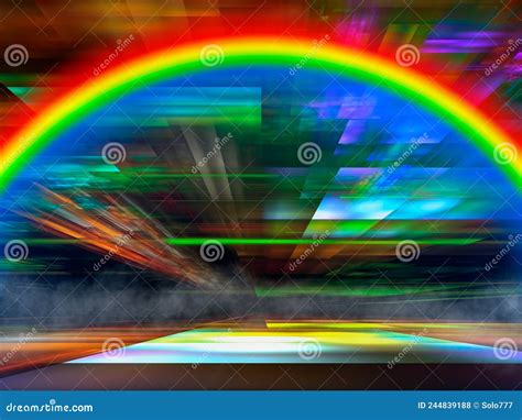 Abstract Sci Fi 3d Illustration With Rainbow And Fog Stock Illustration