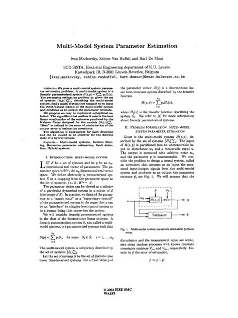 Multimodel System Parameter Estimation Pdf Kalman Filter Applied Mathematics