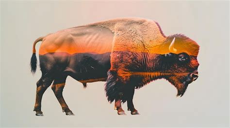 Majestic Bison In Double Exposure Landscape Premium AI Generated Image