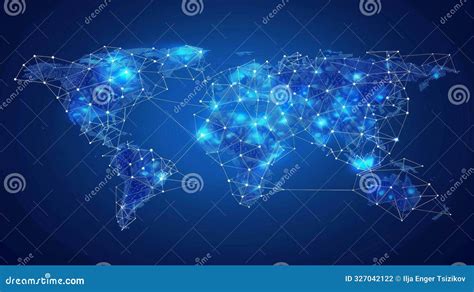 Abstract World Map With Nodes And Lines Global Network Connection Technology Background Stock