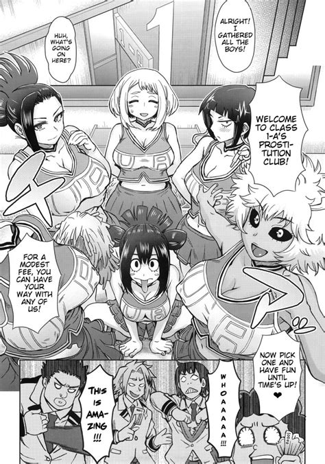 Rule 34 6 Girls 6girls Ashido Mina Asui Tsuyu Big Ass Big Breasts Black And White Cheerleader