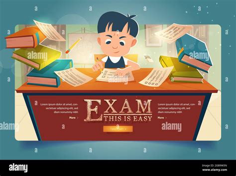 Schoolboy Pass Exam Cartoon Banner Boy Solve Test Stock Vector Image Art Alamy