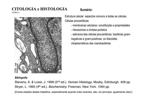 4 Estrutura Celular 1 Citologia E Histologia TeÓrica Sumário