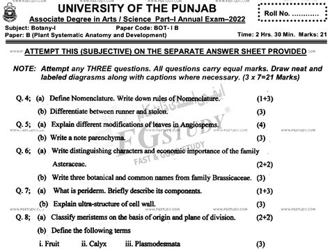 Bsc Part 1 Botany 1 Plant Systematics Anatomy And Development Past