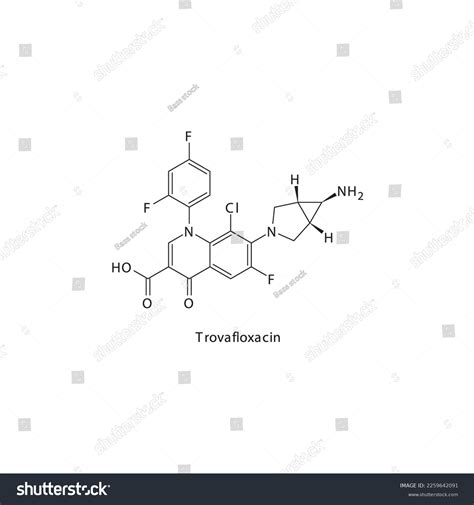Trovafloxacin Flat Skeletal Molecular Structure 4th Stock Vector
