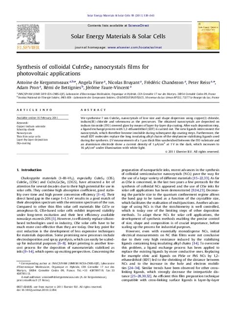 Pdf Synthesis Of Colloidal Cuinse2 Nanocrystals Films For