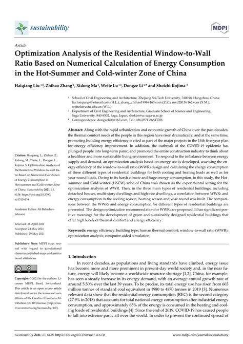 Pdf Optimization Analysis Of The Residential Window To Wall Ratio