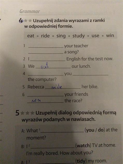 Uzupełnij zdanie wyrazami z ramki w odpowiedniej formie Brainly pl