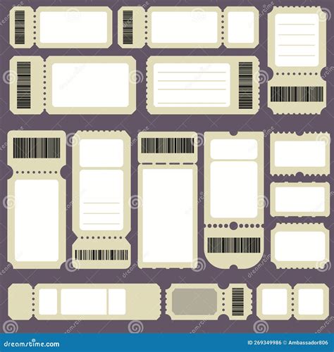 Blank Ticket Mockup Set Realistic White Paper Coupon Isolated Control