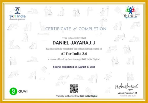 daniel jayaraj j on linkedin i have completed artificial intelligence 2 0 guvi geek networks iitm…
