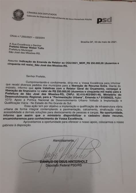 Indicação De Emenda Parlamentar Ao Município De São José Das Missõesrs