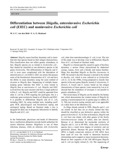 Differentiation Between Shigella Enteroinvasive Escherichia Coli Eiec And Noninvasive