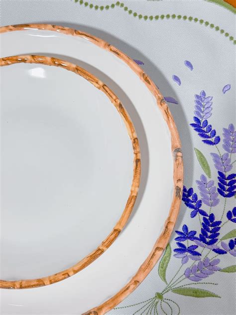 Kit 6 Pratos Jantar 6 Pratos Sobremesa Bambu Cerâmica Scalla