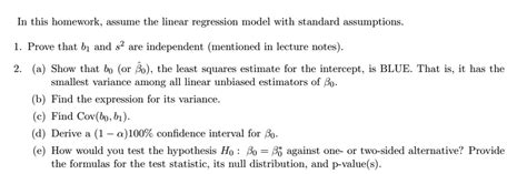 Linear Regression Questions In This Homework Assume The Linear Regression Model With Standard