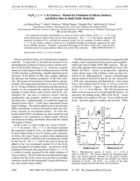 Models For Oxidation Of Silicon Surface And Defect Site Experiment Phys 102 Docsity