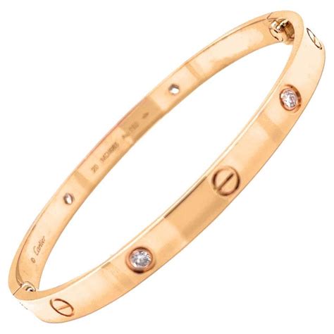 Cartier Love Bracelet 18k Yellow Gold 4 Brilliant Cut Diamond For Sale