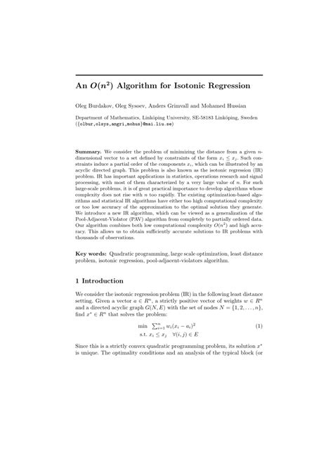 Pdf An On2 Algorithm For Isotonic Regression