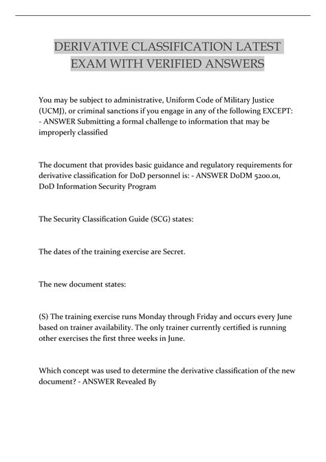 Derivative Classification Latest Exam With Verified Answers 2022 2023 Derivative