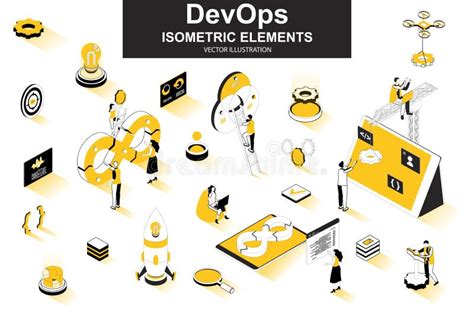 Devops Bundle Of Isometric Elements Startup Launch Software