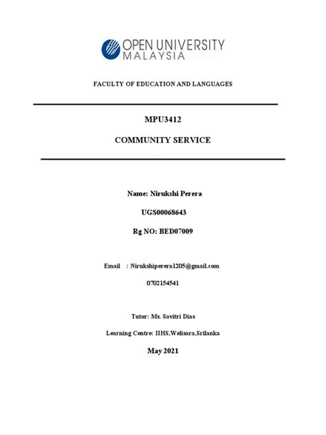 Community Service Assignment Bed07009 Nirukshi Perera Pdf Leadership Empathy