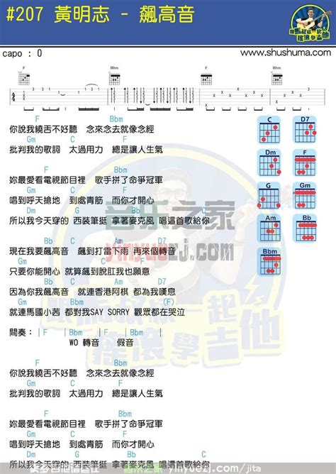 黄明志《飙高音》吉他谱f调吉他弹唱谱和弦谱 打谱啦