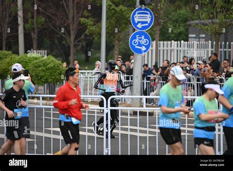 19 April 2025 China Peking The Humanoid Robot Tian Gong Runs A Half Marathon With A