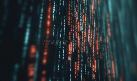 Digital Matrix Code Display With Glowing Red And Blue Characters