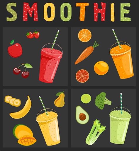 Premium Vector Smoothie Fruits And Vegetables Cartoon Smoothies In A
