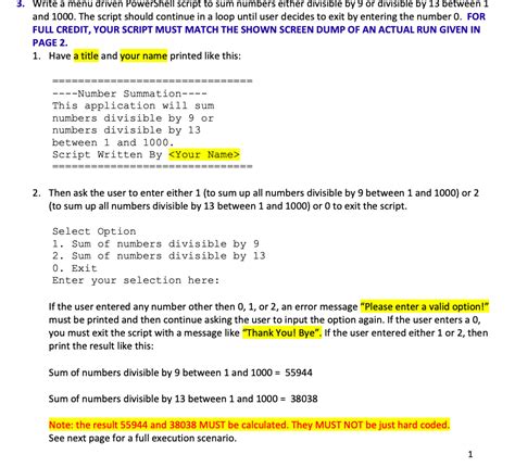 Solved Write A Menu Driven Powershell Script To Sum Numbers