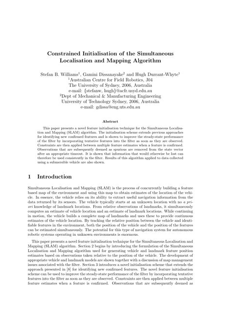 Pdf Constrained Initialization Of The Simultaneous Localization And Mapping Algorithm