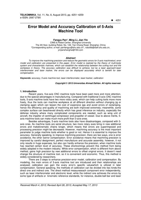 Pdf Error Model And Accuracy Calibration Of 5 Axis Machine Tool