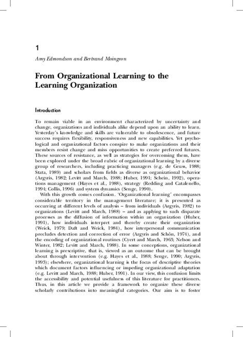 Pdf From Organizational Learning To The Learning Organization