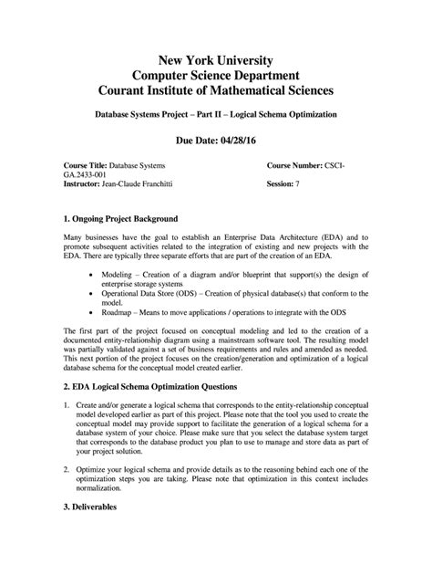 Fillable Online Database Systems Project Part Ii Logical Schema Optimization Fax Email Print