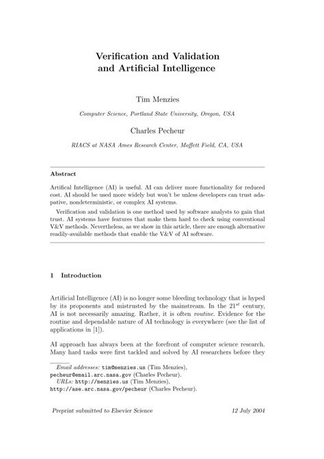 Pdf Veriﬁcation And Validation And Artiﬁcial Intelligence Dokumentips