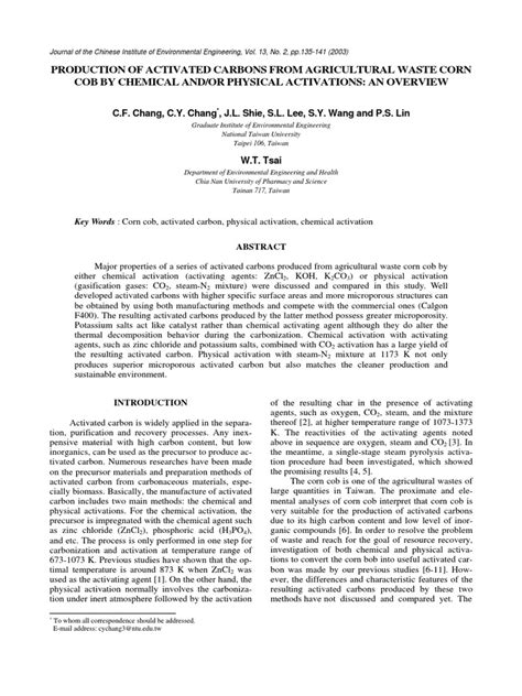 Activated Carbon From Corn Cob Pdf Adsorption Gases