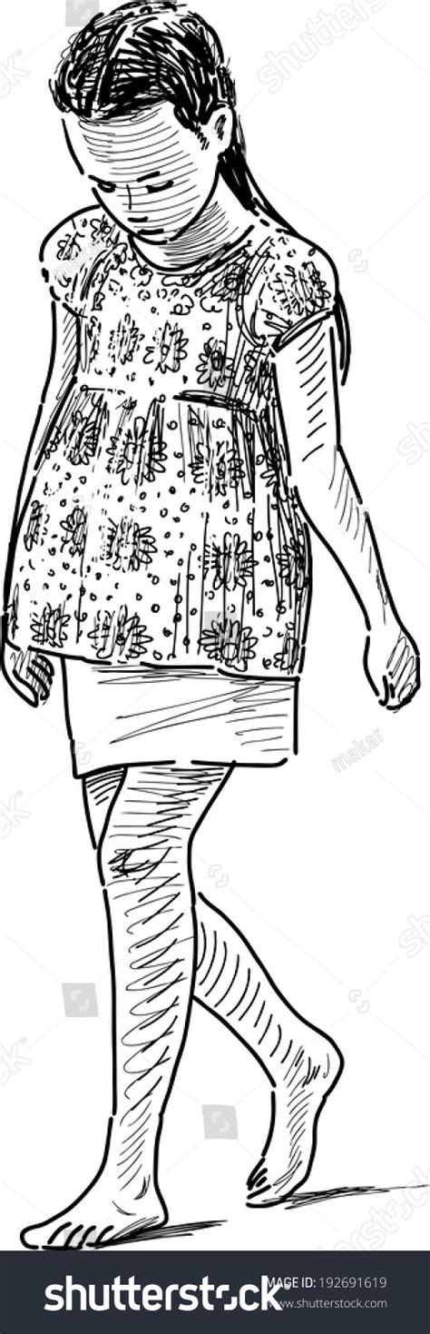 Girl Walks Barefoot On Beach Stock Vector Royalty Free 192691619