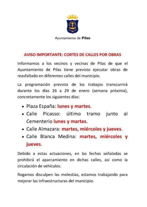 Aviso Importante Cortes De Calles Por Obras
