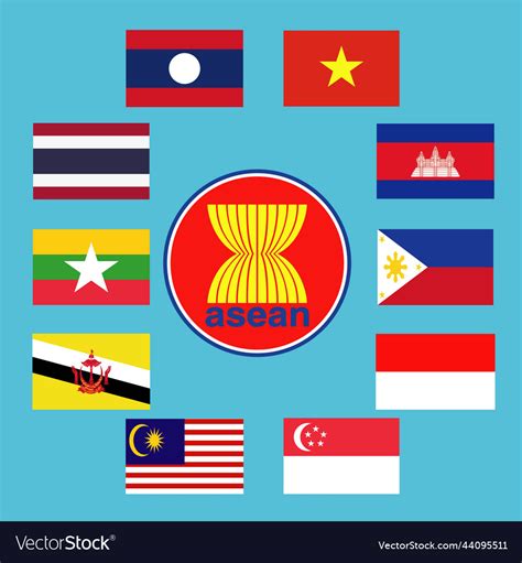 Flag Of Asean Association Of Southeast Asian Vector Image